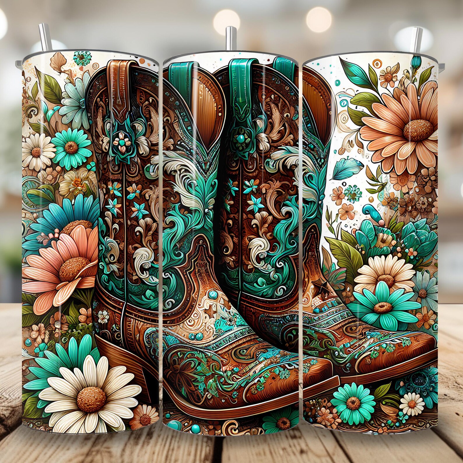 Western Cowgirl Boots Tumbler Wrap PNG, Country Flowers 20oz Skinny ...