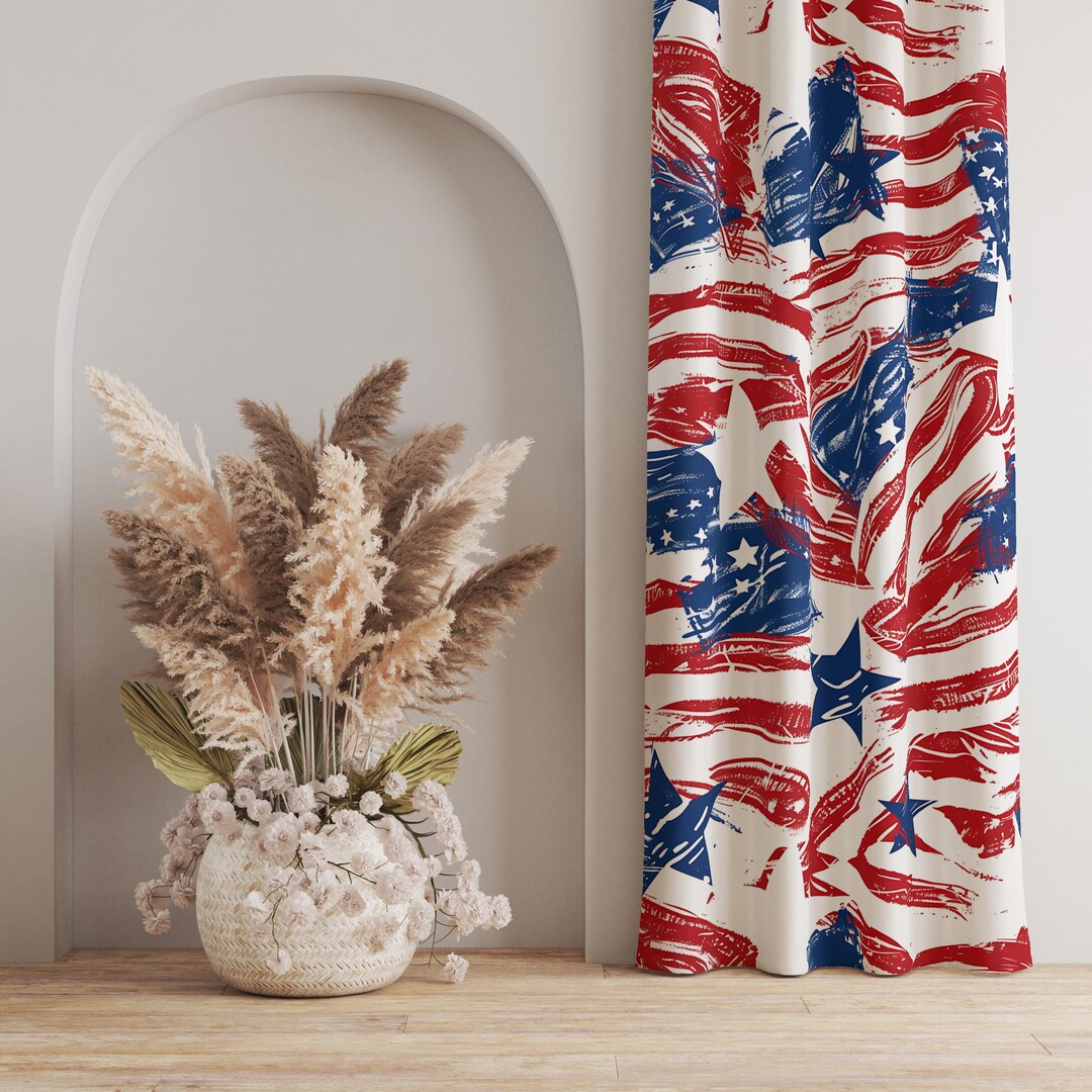 Abstract American Flag Curtain, Contemporary Patriotic Curtain ...