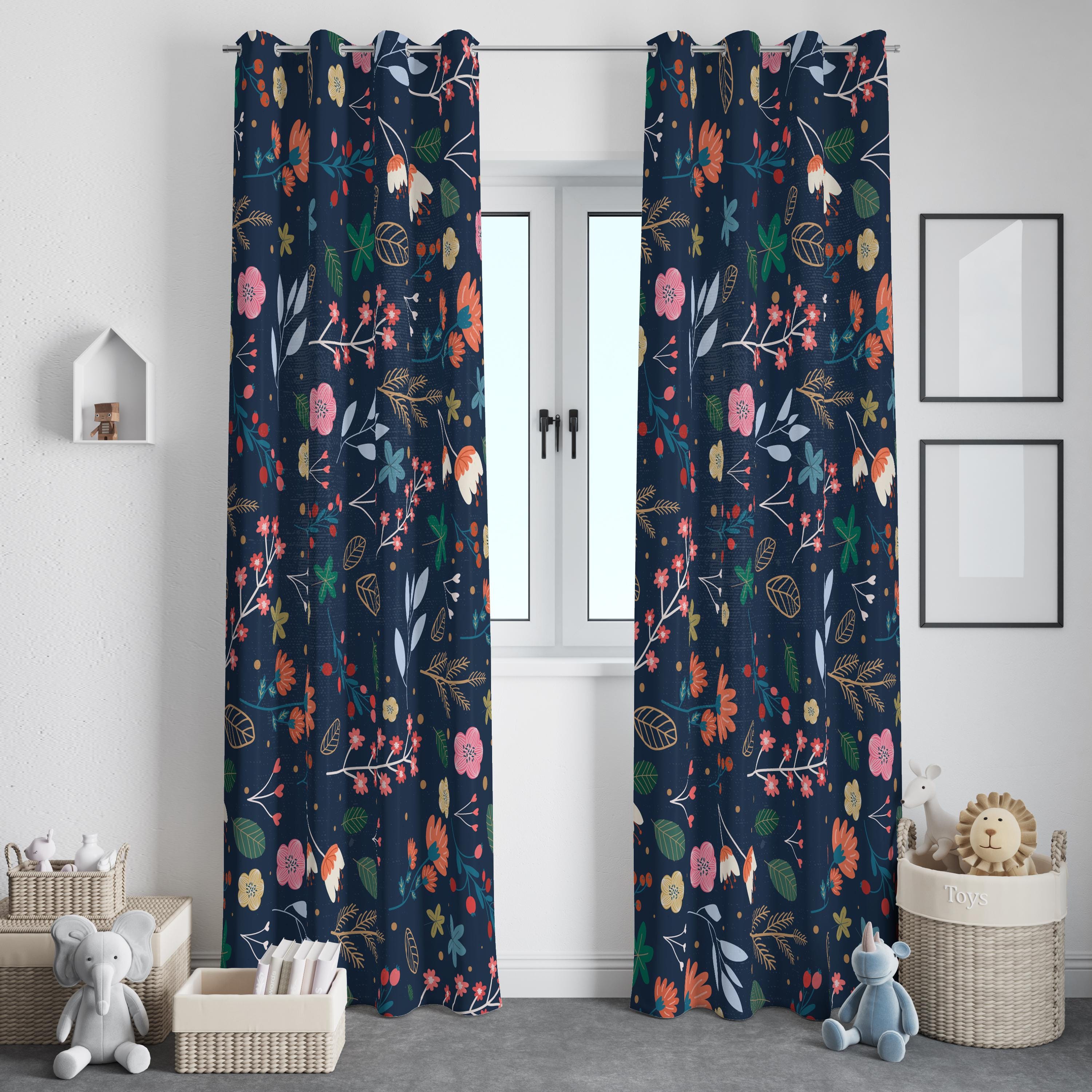 Bold Floral Curtain, Modern Botanical Print Drapery, Vibrant Floral ...