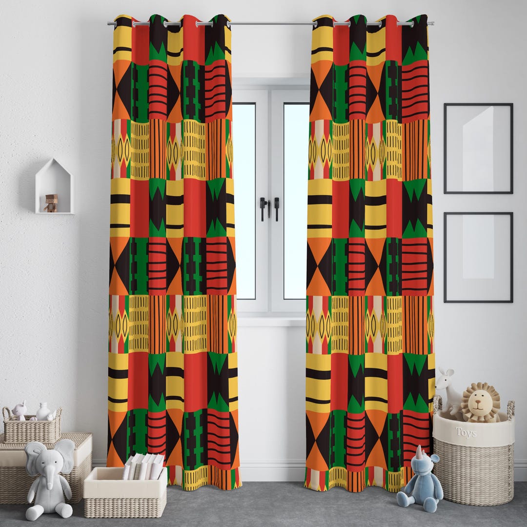 African Kente Cloth Inspired Curtain, Bold Geometric African Curtain ...