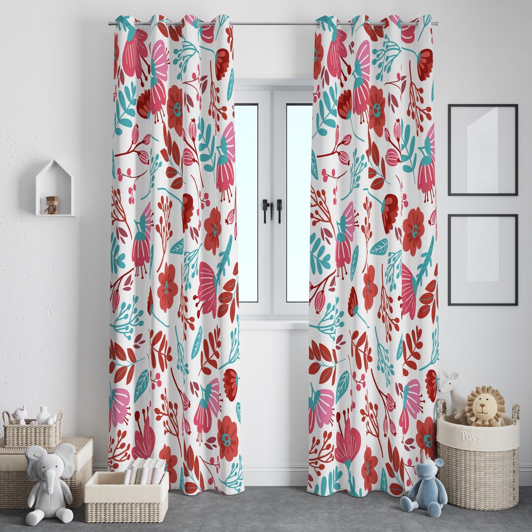 Bold Floral Curtain, Vibrant Floral Curtain, Modern Floral Panel ...
