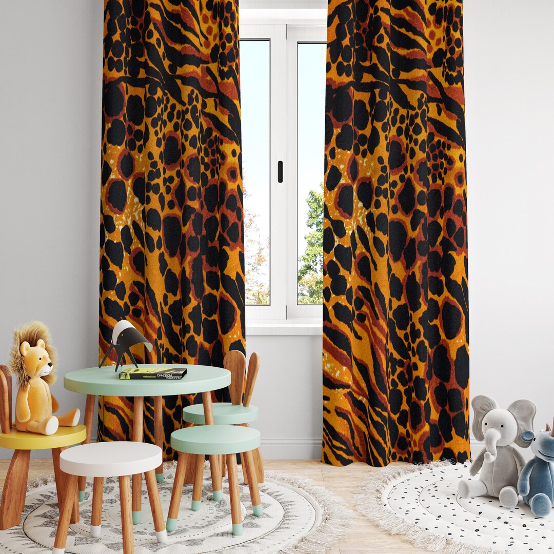 Leopard Print Fabric Curtain, Natural Fabric Leopard, Vintage Leopard ...
