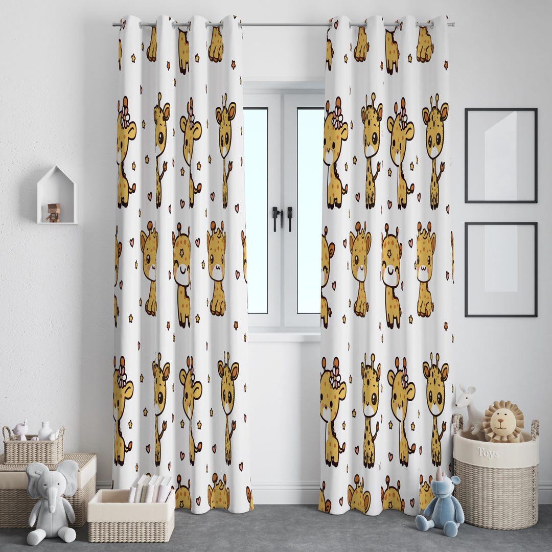 Cute Giraffe Curtains, Stars Hearts Drapery, Adorable Giraffe Nursery ...