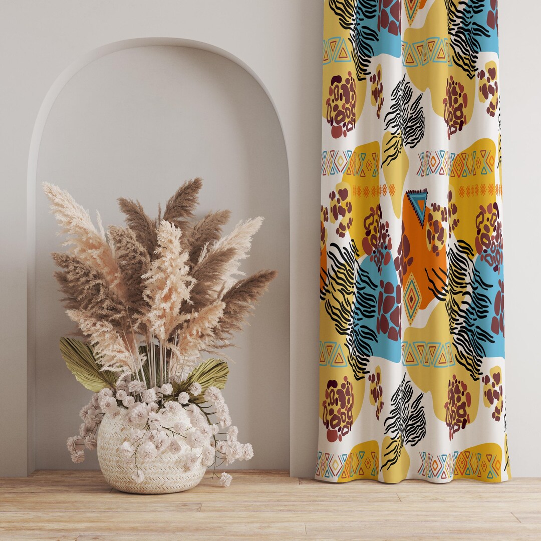 Safari Animal Print Curtain, Bold Jungle Pattern Curtain, Vibrant ...