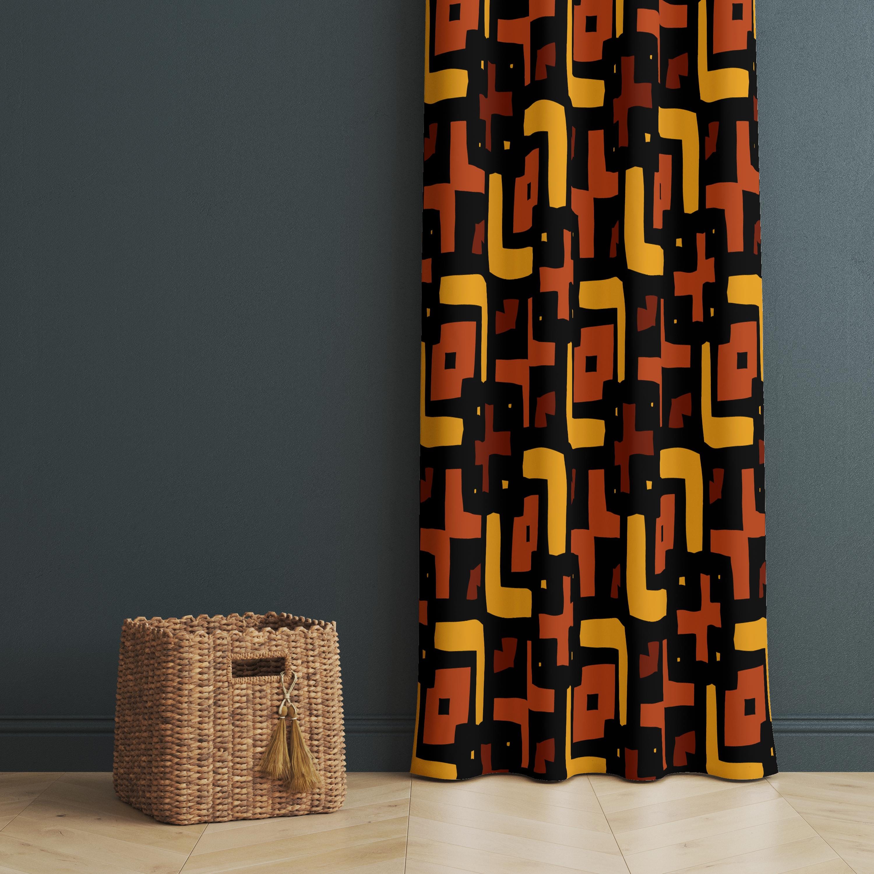 Bold Geometric Drapery, African Wax Print Curtains, Vibrant Orange ...