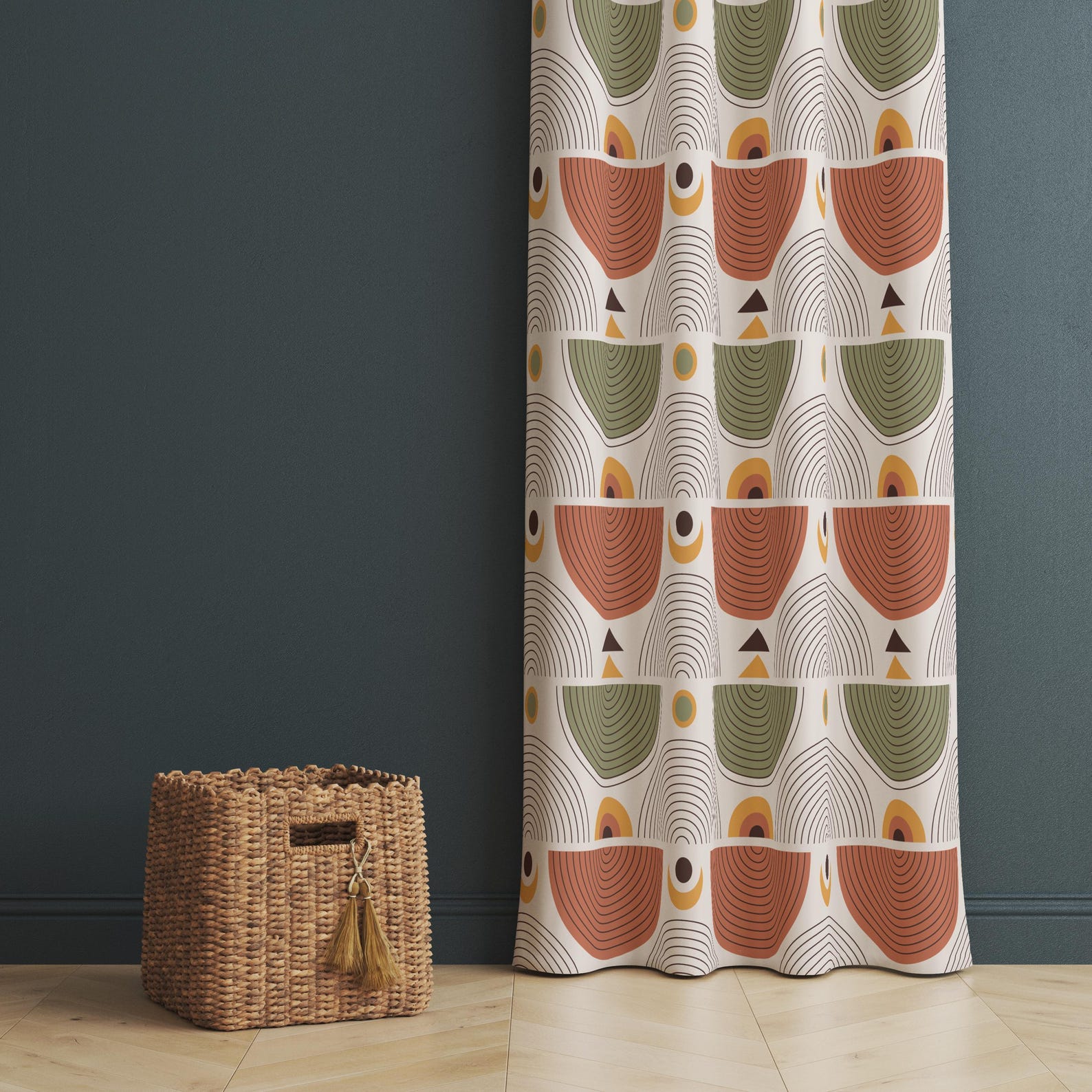 Abstract Arc Curtain, Mid-century Modern Geometric Curtain, Minimalist ...