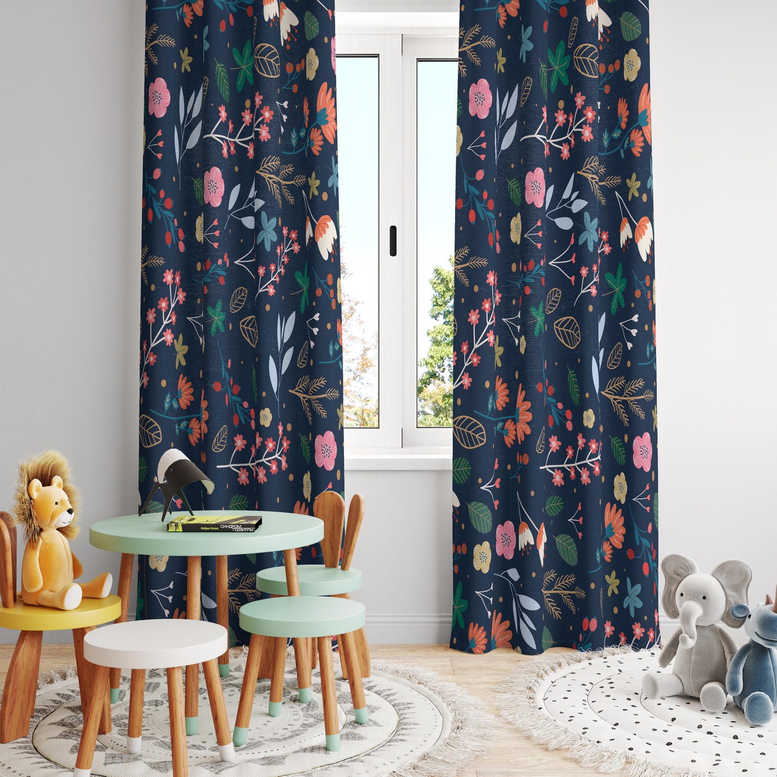 Bold Floral Curtain, Modern Botanical Print Drapery, Vibrant Floral ...