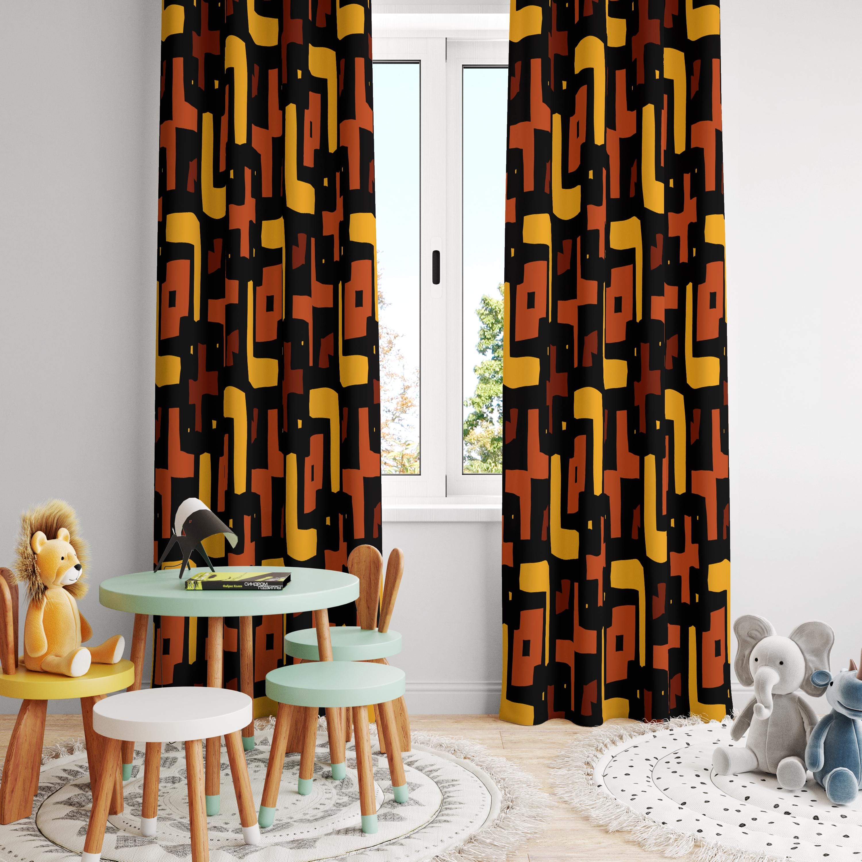 Bold Geometric Drapery, African Wax Print Curtains, Vibrant Orange ...