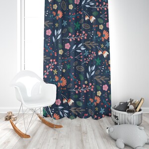 Bold Floral Curtain, Modern Botanical Print Drapery, Vibrant Floral ...