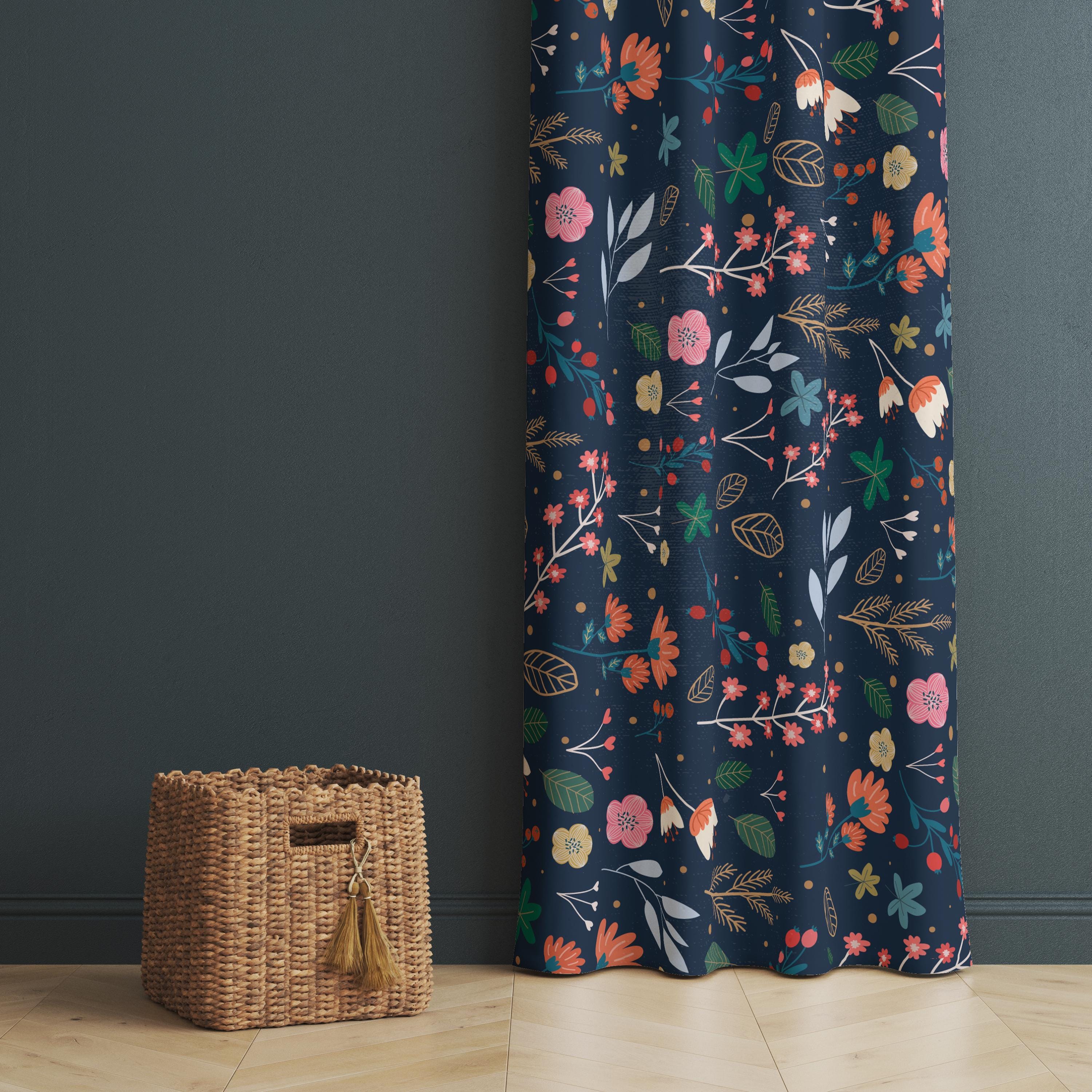 Bold Floral Curtain, Modern Botanical Print Drapery, Vibrant Floral ...