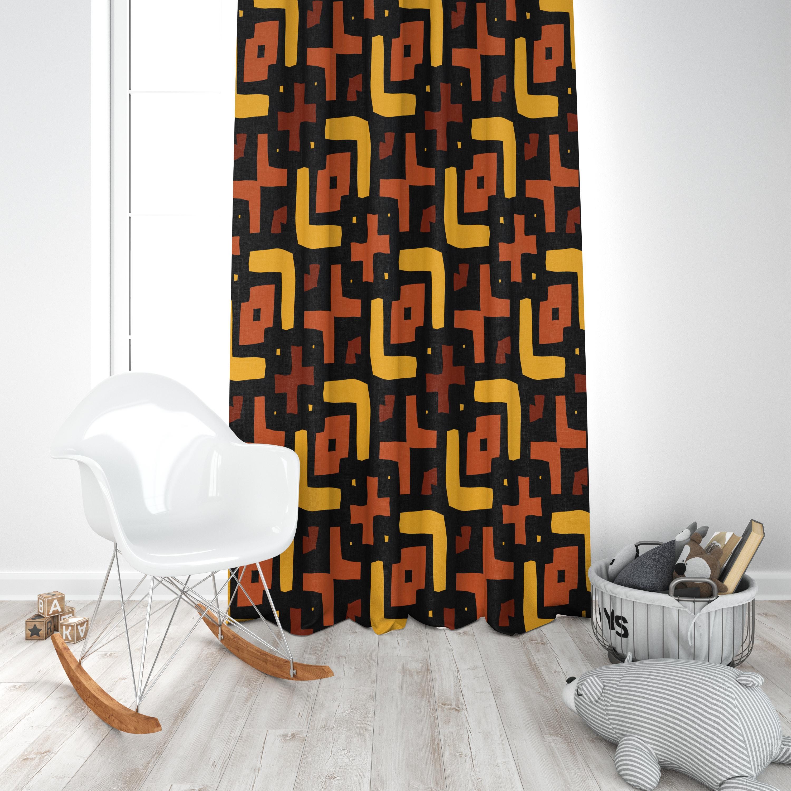 Bold Geometric Drapery, African Wax Print Curtains, Vibrant Orange ...