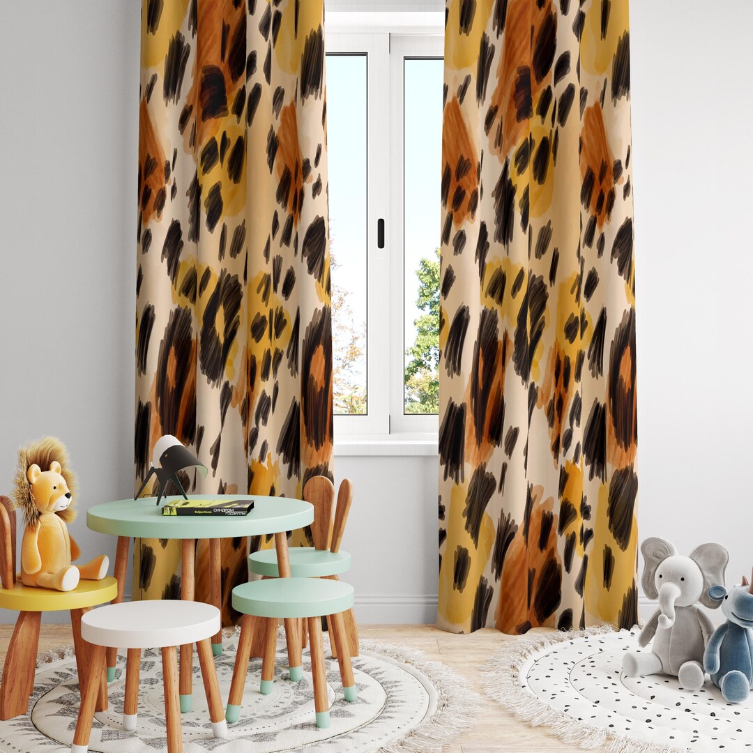 Watercolor Leopard Print Curtain, Minimalist Leopard Curtain, Pastel ...