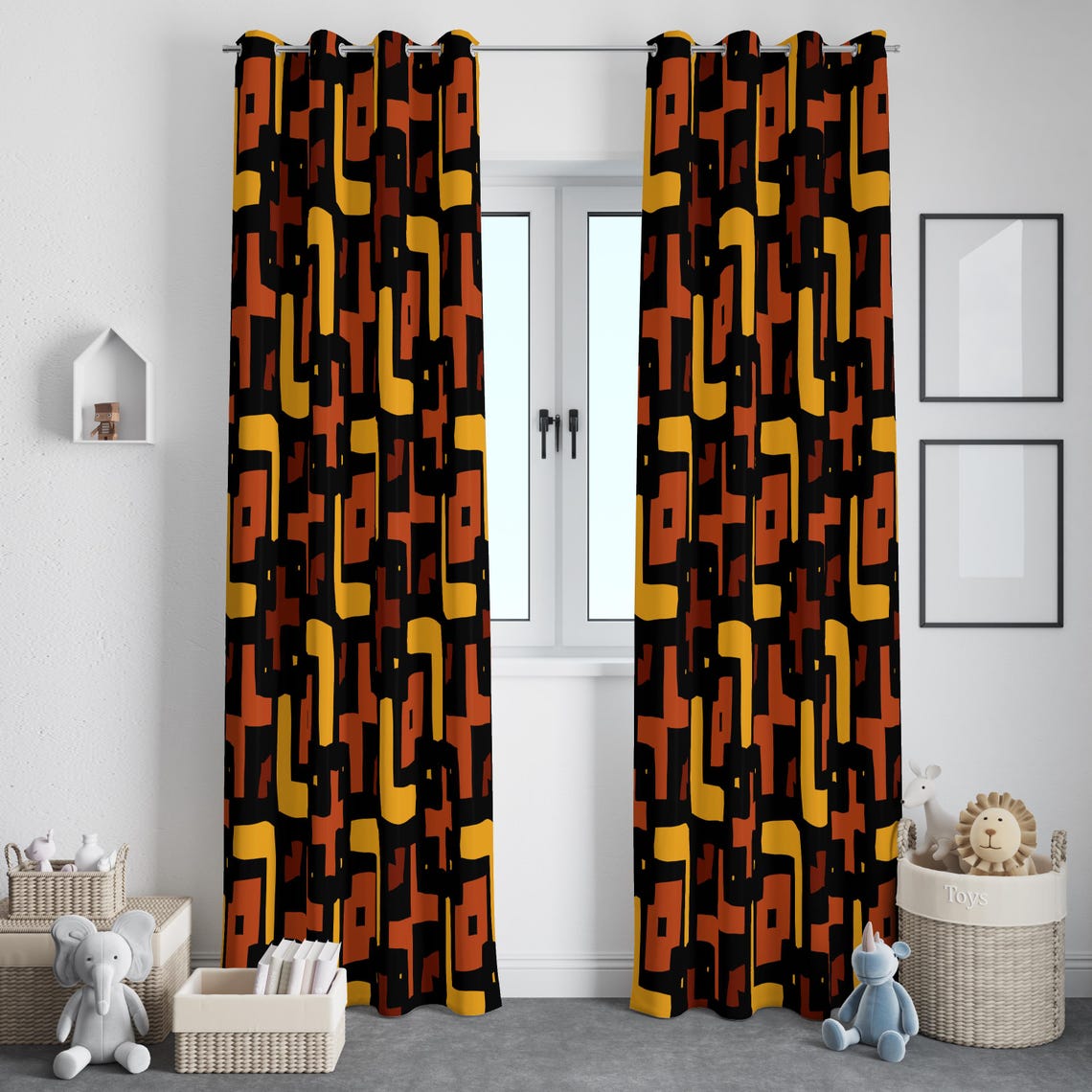 Bold Geometric Drapery, African Wax Print Curtains, Vibrant Orange ...