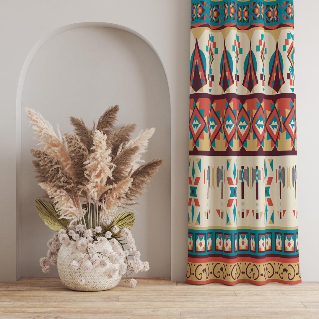 Native American Tribal Curtain, Geometric Tribal Drapes, Boho Aztec ...