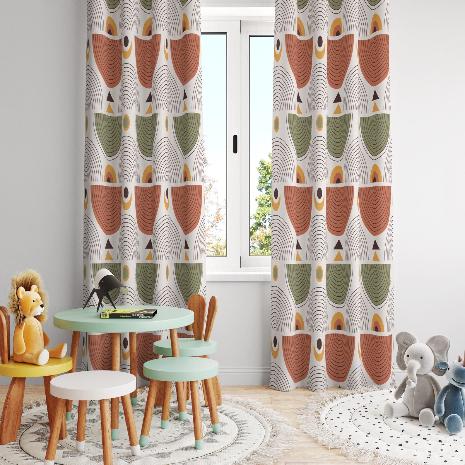 Abstract Arc Curtain: Mid-century Modern Geometric Drapes - Etsy