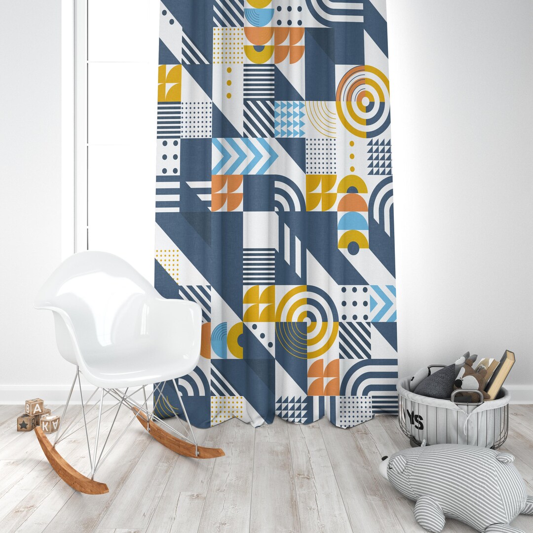 Abstract Geometric Curtains: Modern Art, Vibrant Colors, 53" Width - Etsy