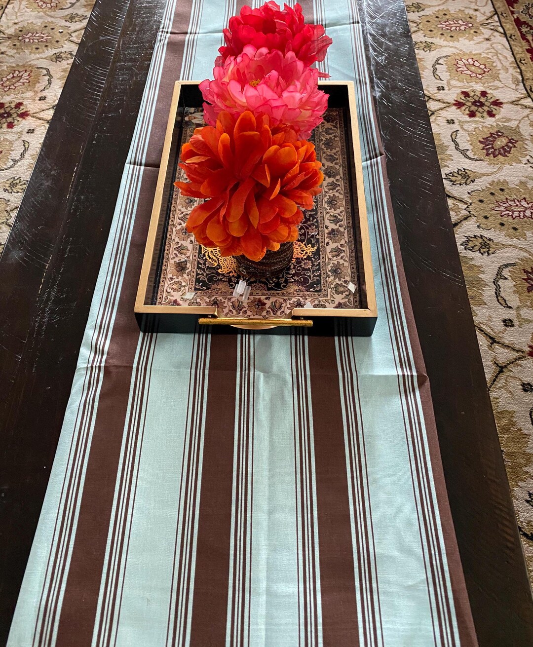Table Runner | Blue/brown Stripes - Table Setting - Wedding - Holidays ...