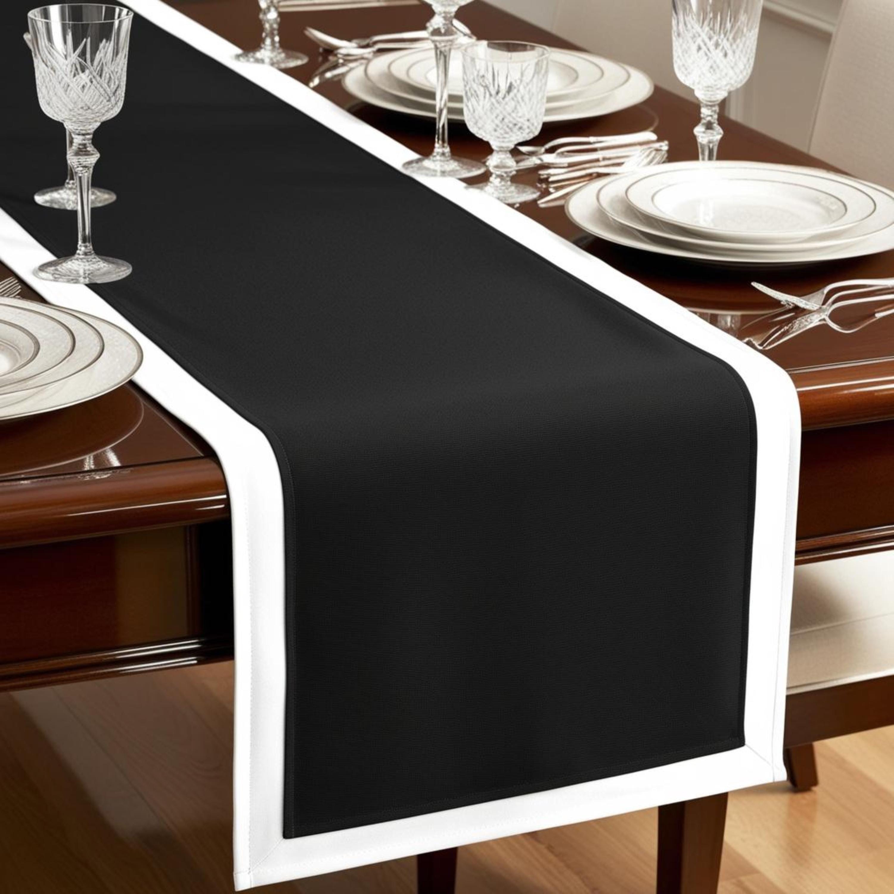 Modern Black Table Runner With White Border: Polyester Holiday Decor - Etsy