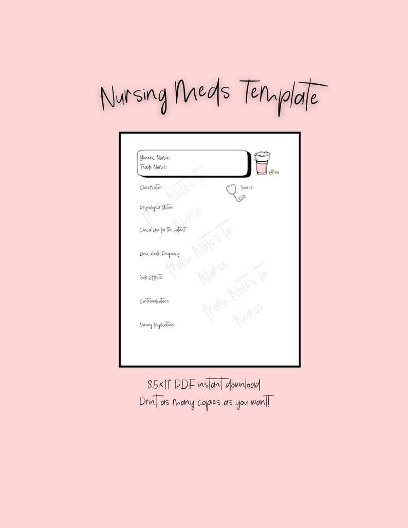 Nursing Medication Templates, Nurse Medication Notes, Nursing School ...