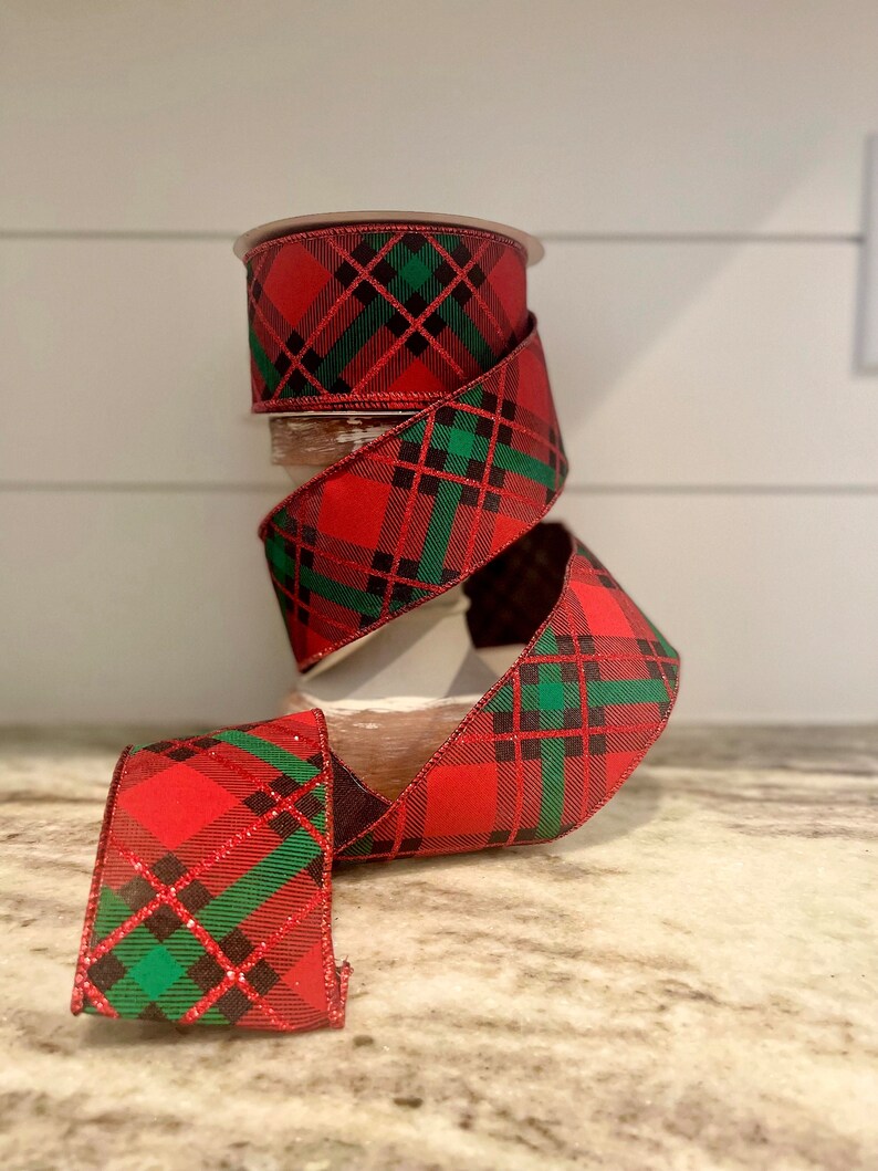 10 Yards Red Plaid Wired Ribbon, 2.5” Wide - Etsy