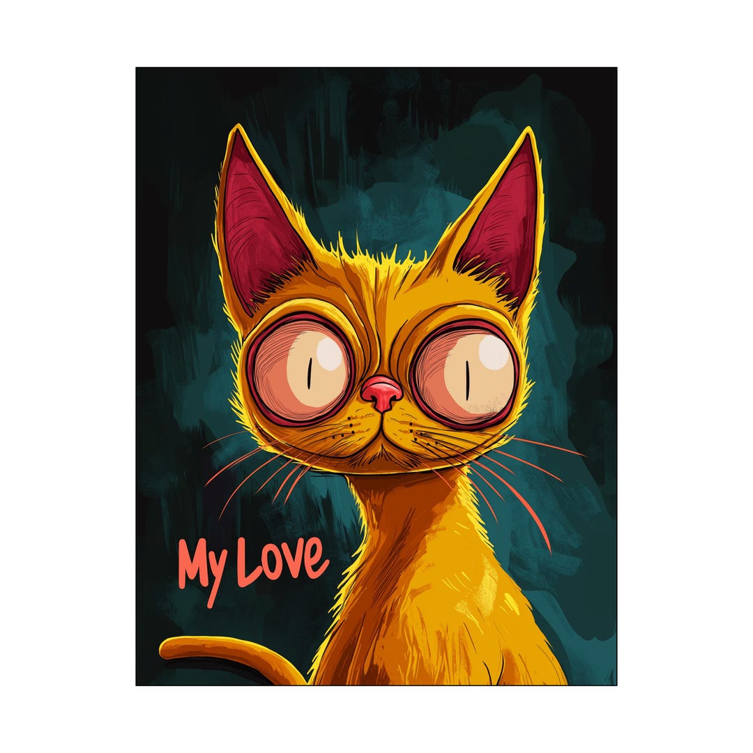 Unique Funny Cat Simpsons Style Poster, Cartoon Cat Poster Print ...