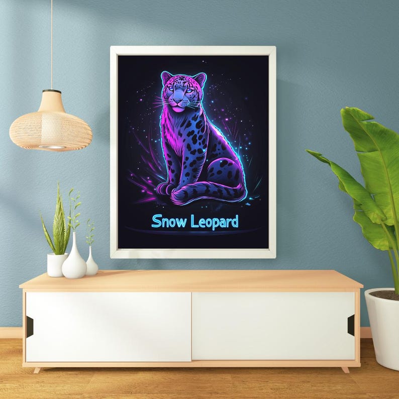 Unique Snow Leopard Poster in Neon Lighting With Snow Leopard Text ...