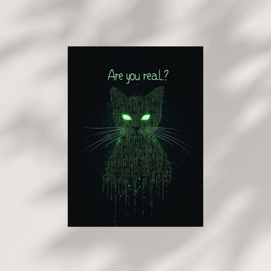 Matrix Style Cat Silhouette Poster With Caption are You Real, Animal ...