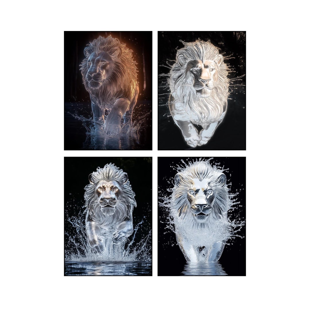 Set of 4 Ice Lions , Lion Poster , Water Lion Poster , Animals ...