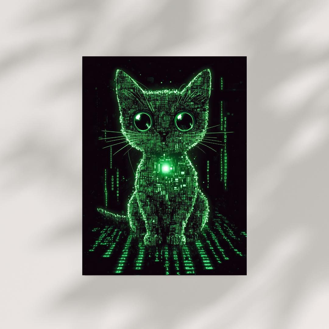 Matrix Code Cat Poster in Matrix Style, Animal Wall Art, Matrix Style ...