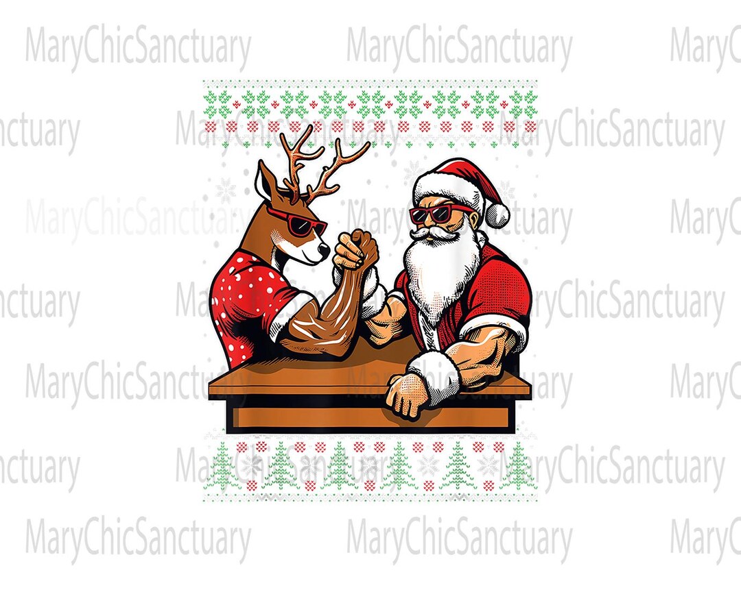 Santa Vs Reindeer Xmas Png, Muscle Santa Workout Christmas Png, Funny ...