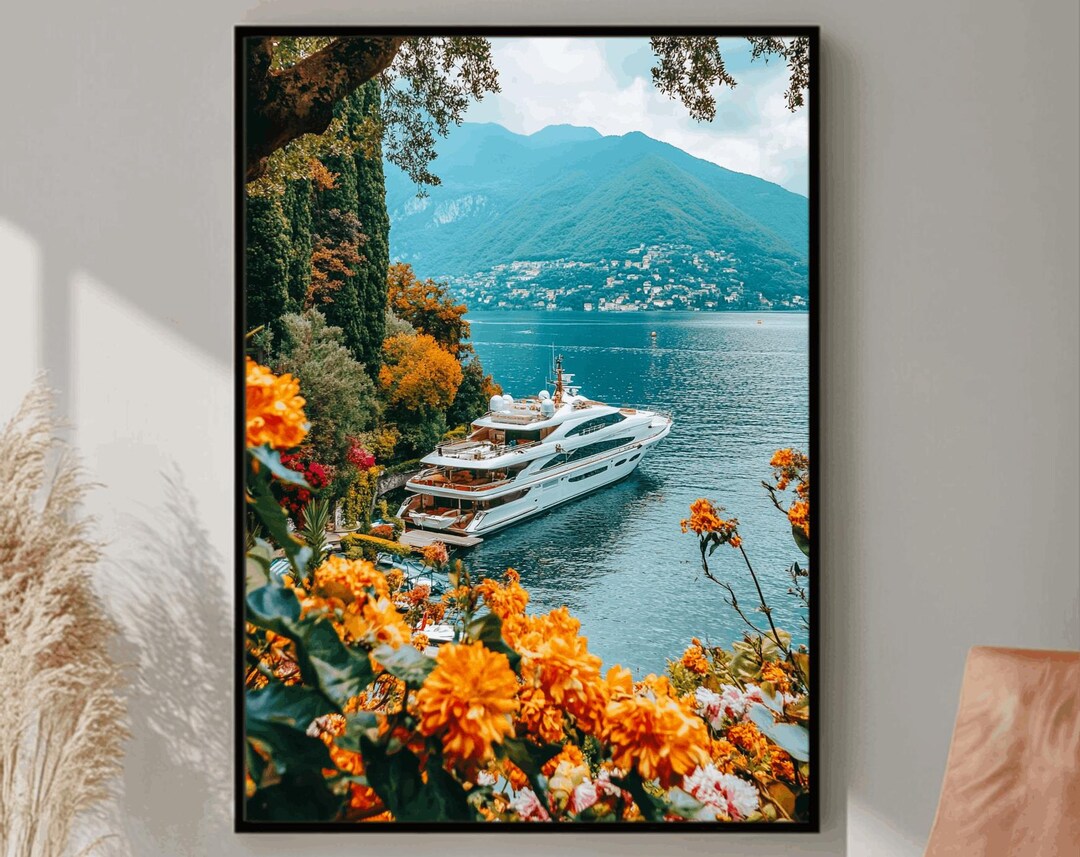 Yacht and Villa Art, Vintage Boat Poster, Aesthetic Wall Art, Old Money ...