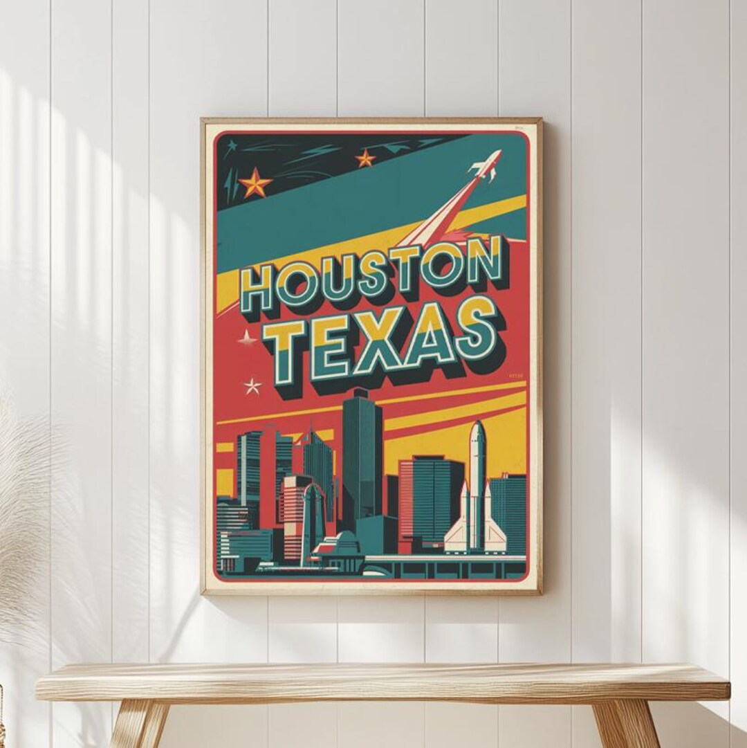 Retro Houston Texas Travel Poster, Vintage USA Print (digital Download ...
