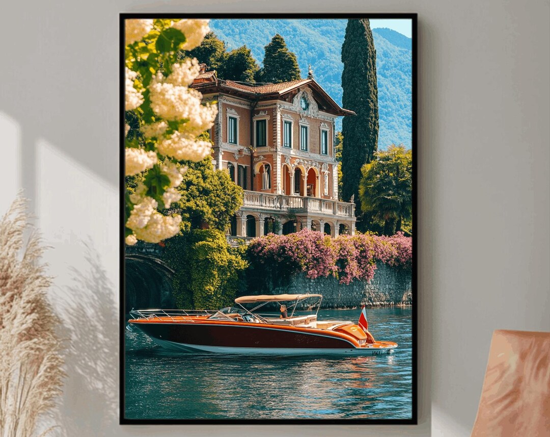 Yacht and Villa Art, Vintage Boat Poster, Aesthetic Wall Art, Old Money ...