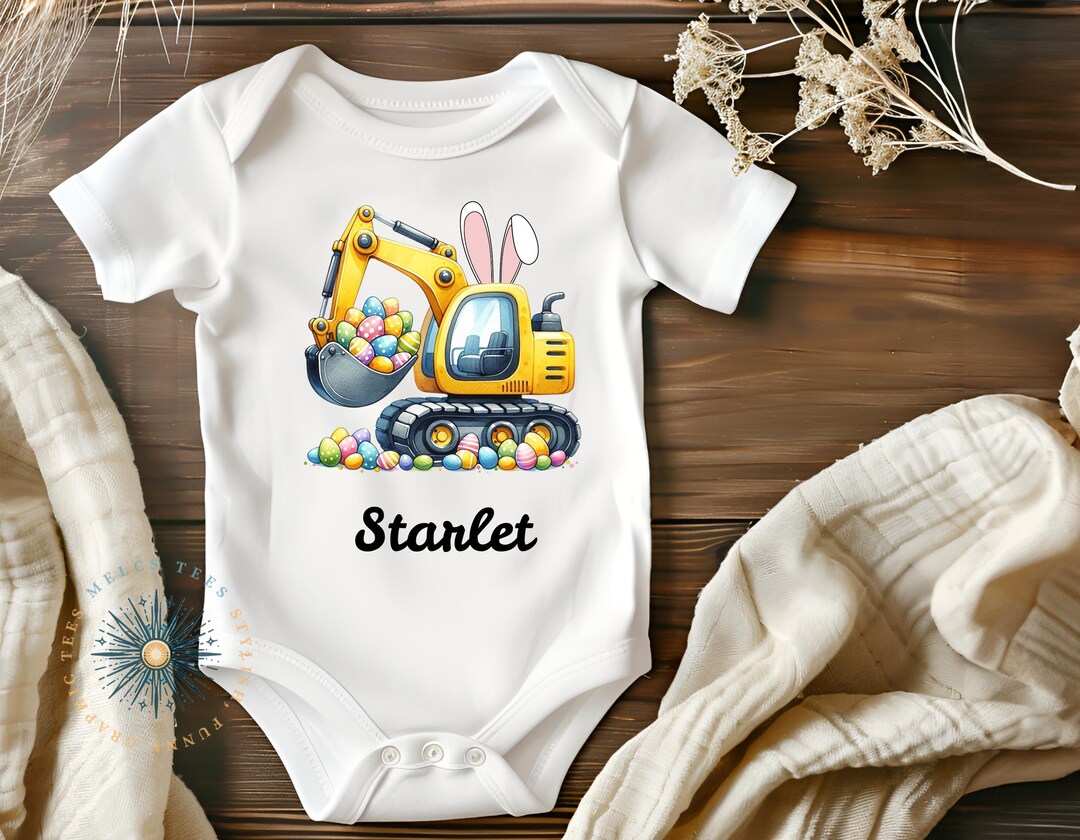 Custom Construction Bunny Personalised Baby Bodysuit, Baby 1st Easter ...