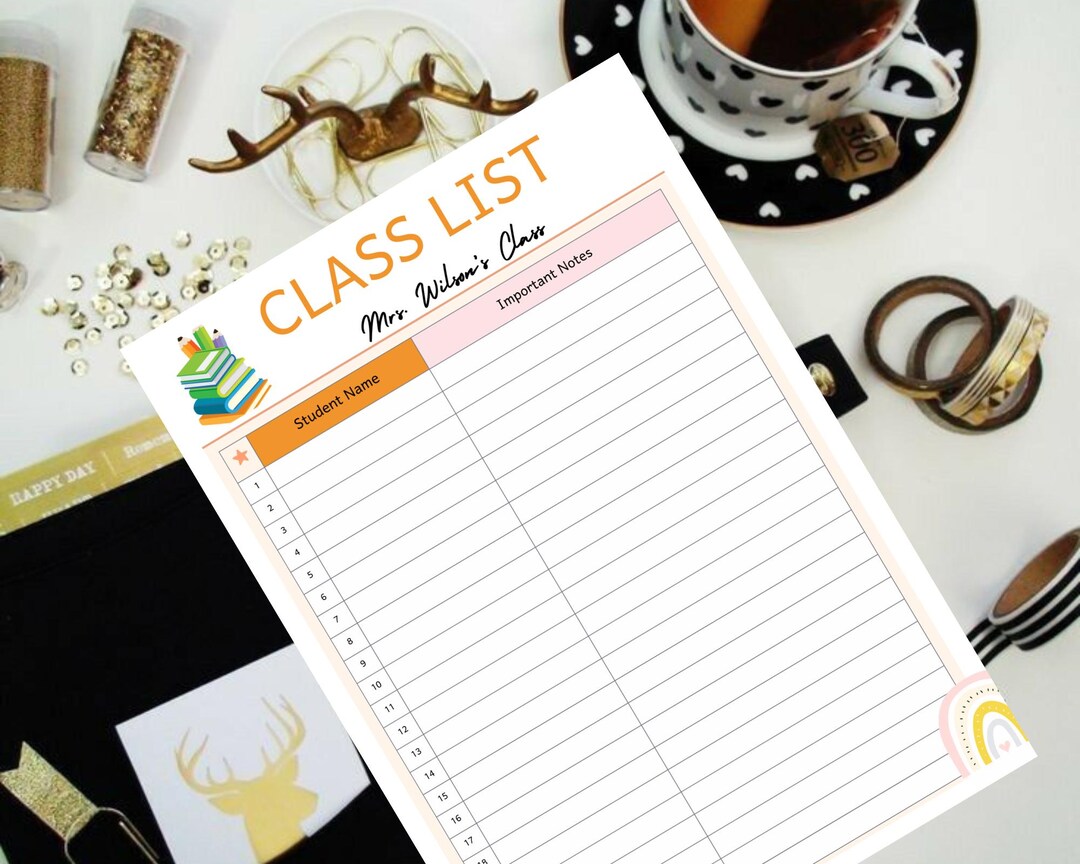 Class List Planner Pastel Colors in Boho Style, Grade Book, Classroom ...