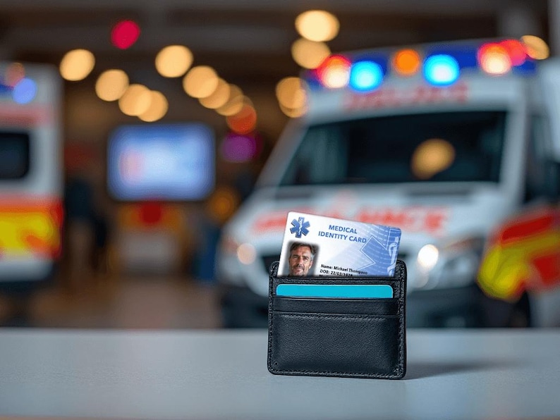 Personalized Blue Medical ID Card Emergency Allergy & Condition Alert ...