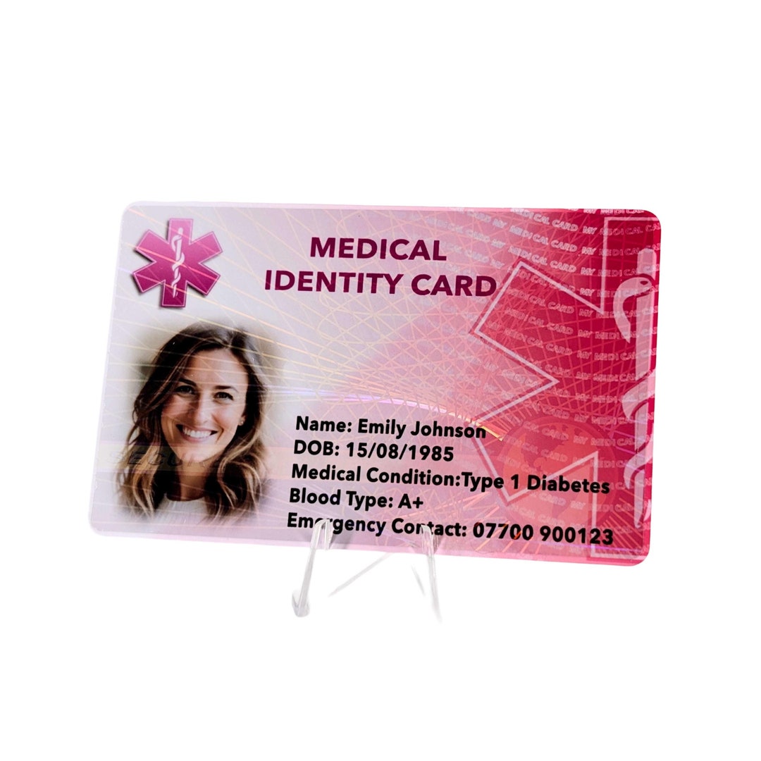 Personalized Pink Medical ID Card Emergency Allergy & Condition Alert ...