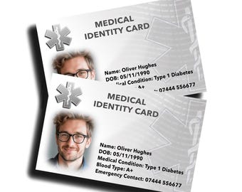 Personalized Medical ID Card Emergency Allergy & Condition Alert Custom ...