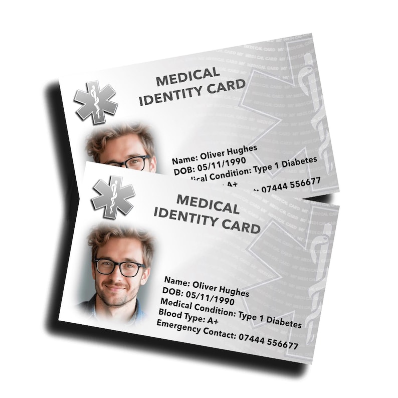 Personalized Grey Medical ID Card Emergency Allergy & Condition Alert ...