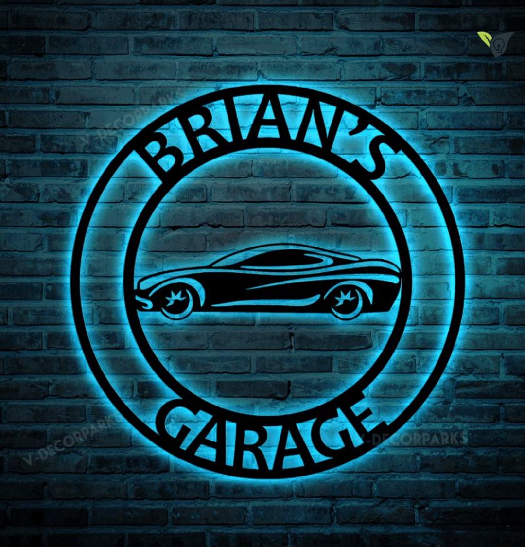 Personalized Custom Car Garage Metal Sign With LED Lights, Garage Metal ...