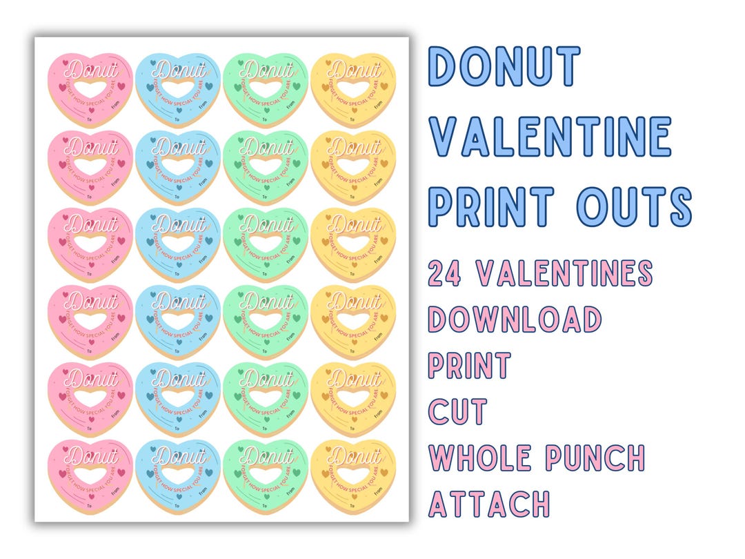 Donut Themed Printable Valentines, Sweet and Fun Digital Cards for Kids ...
