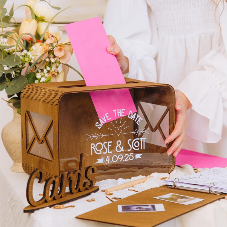 Wedding Wooden Post Card Box With Slot, Money Box Organizer, Rustic ...