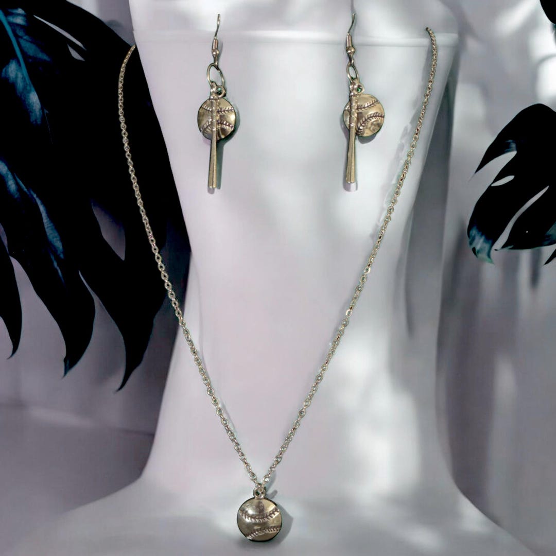 22-inch Baseball & Bat Necklace and Earrings Set – Sports-themed ...