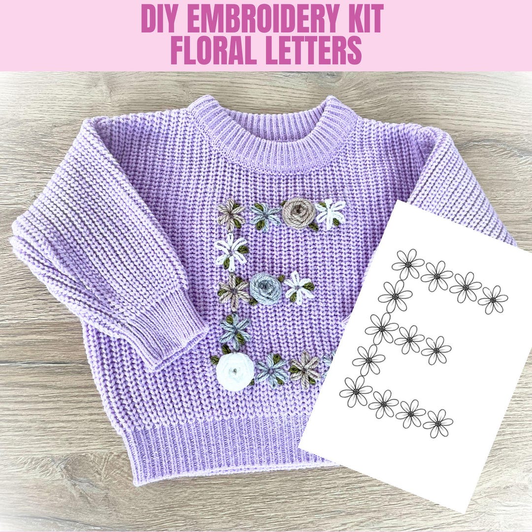 DIY Kit, Hand-embroidered Sweater, Flower Letter, Sweater for Baby and ...