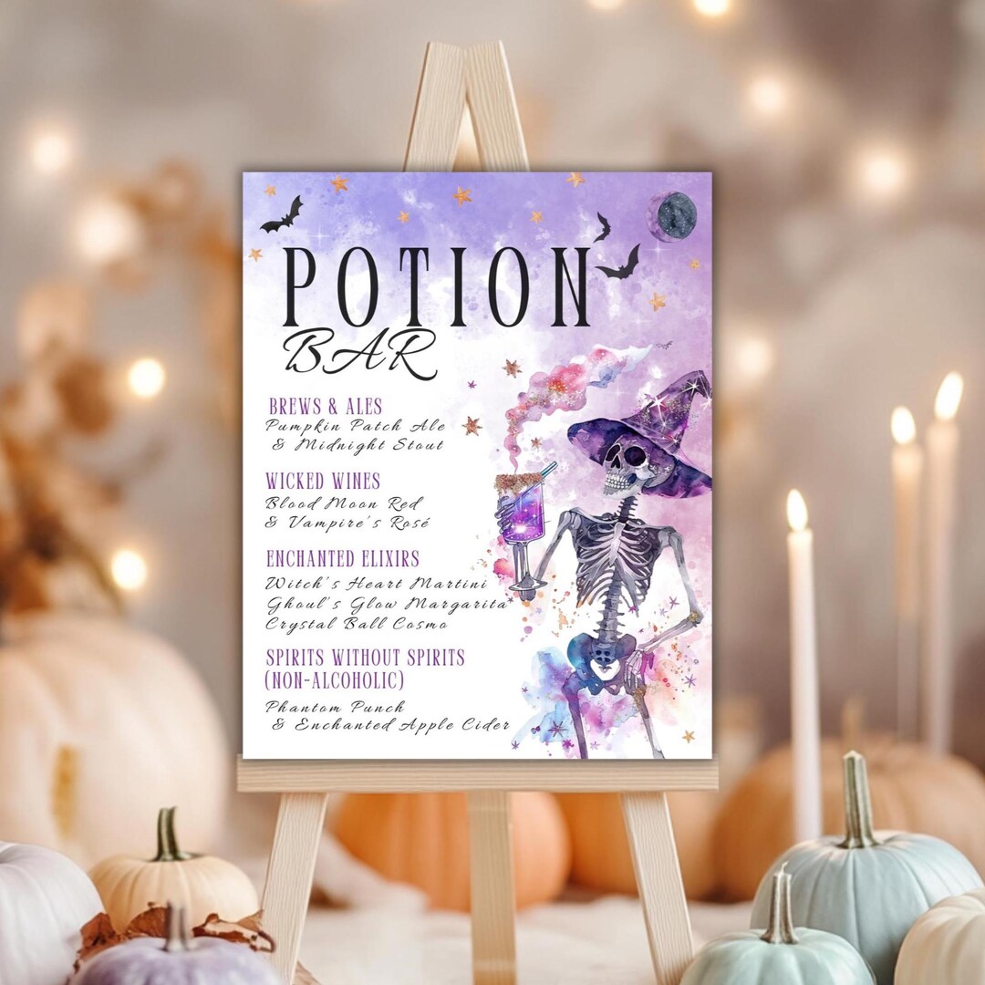 Halloween Bar Menu Sign | Spooky Skeleton Printable Template | Editable ...