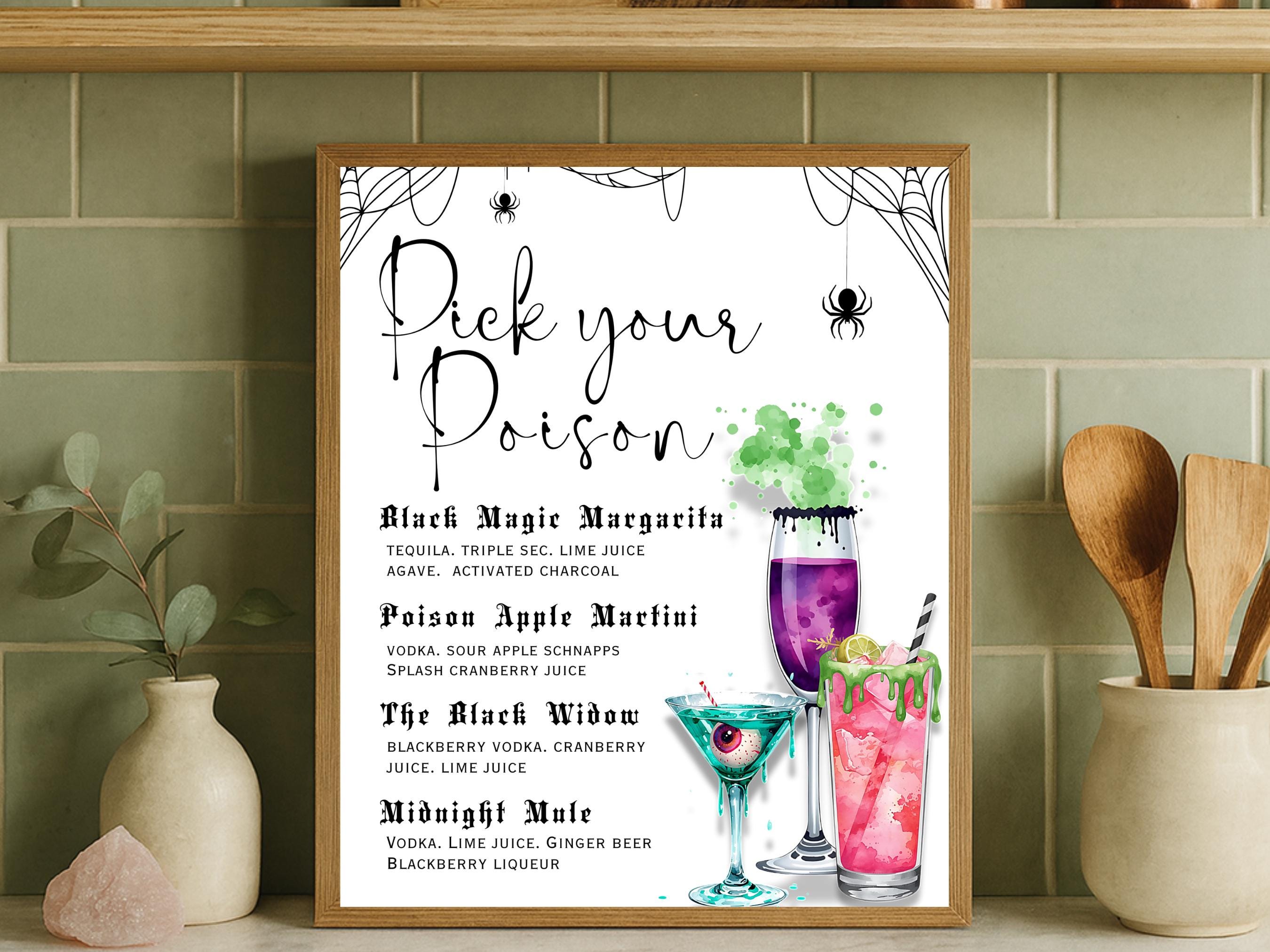 Pick Your Poison Halloween Bar Menu, Printable Drink Sign, Editable ...
