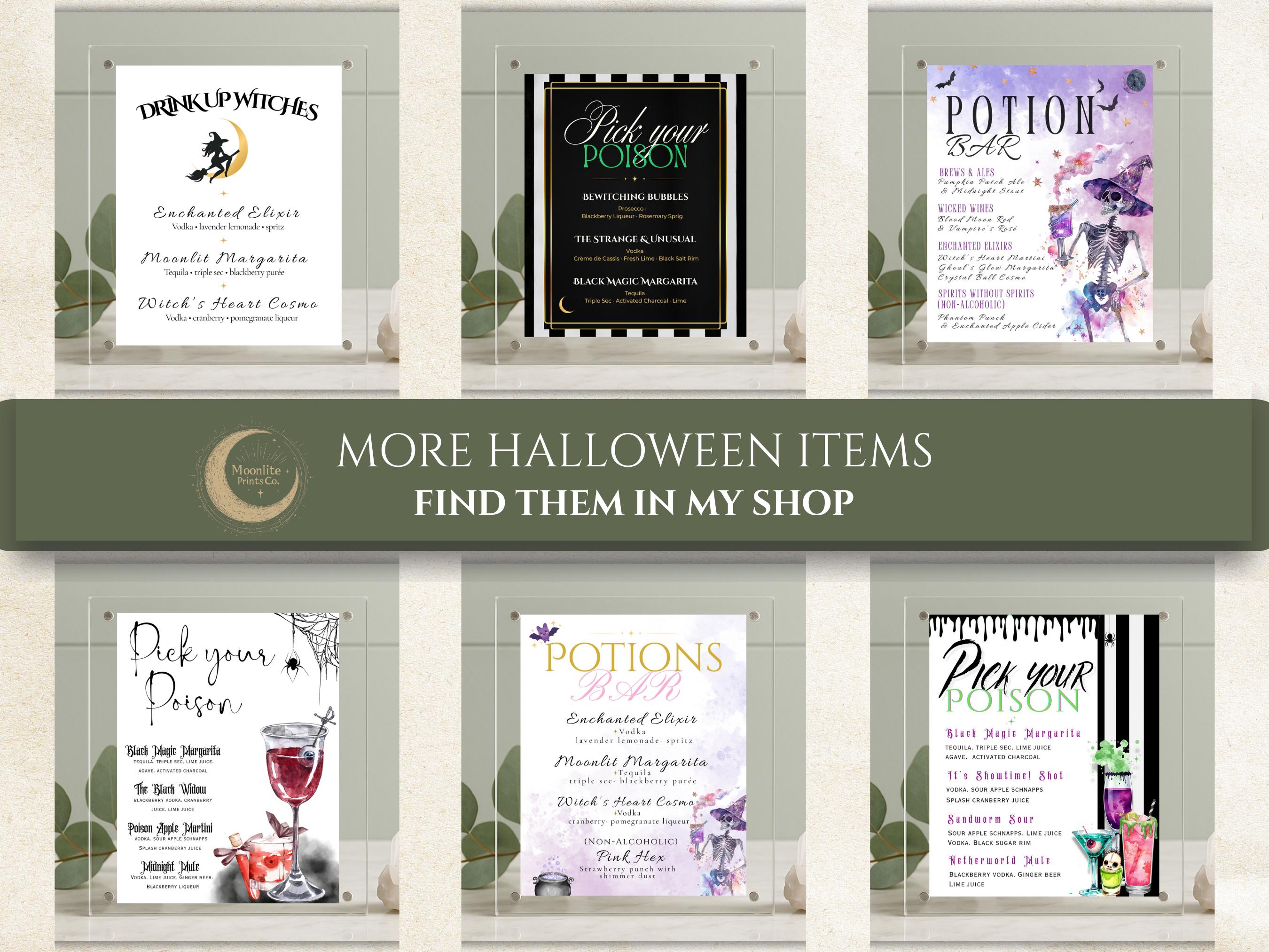 Pick Your Poison Halloween Bar Menu, Printable Drink Sign, Editable ...