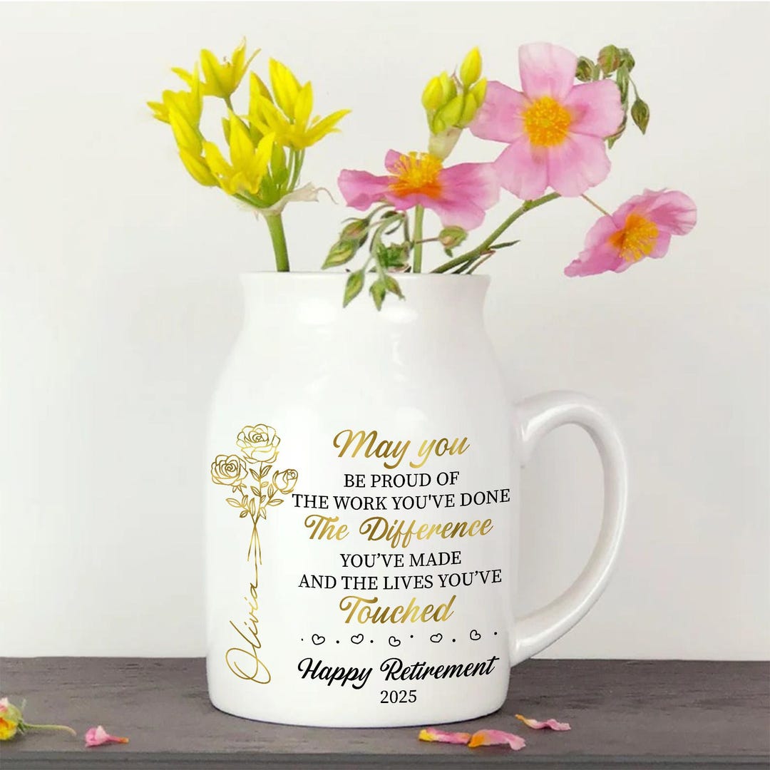 Personalized Retirement Flower Vase, Ceramic Thank You Gift for Teacher ...