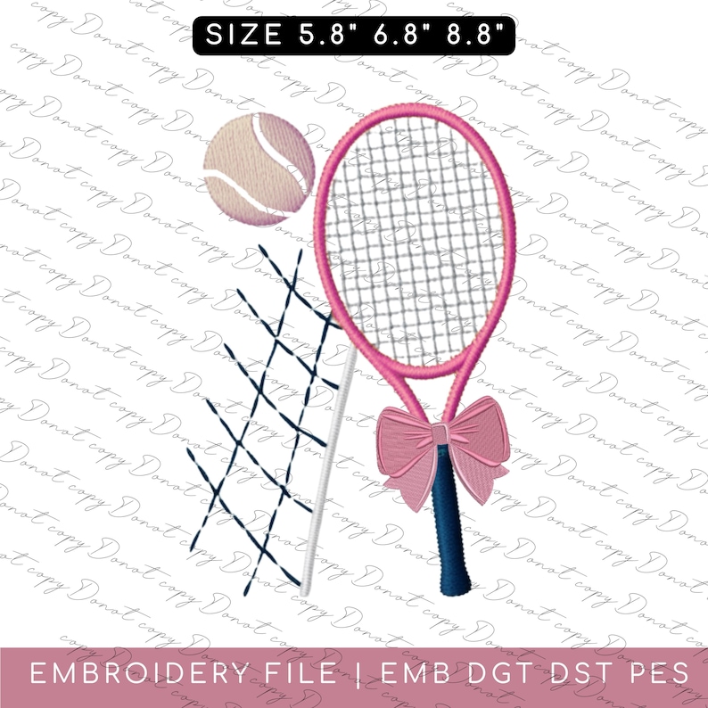 Tennis Ball & Racket Split Seam Side Bow Machine Embroidery Design ...