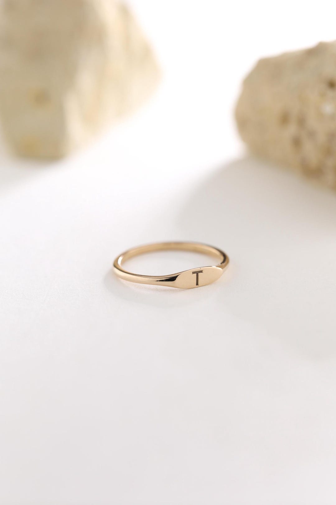 14k Gold Plated Tiny Signet Ring, Custom Letter Ring,initial Ring ...